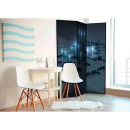 Pharao24.de Paravent aus Leinwand und Massivholz mit geometrischen Formen