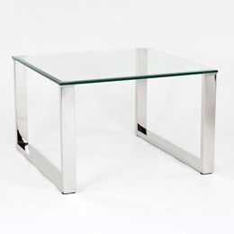 Pharao24.de Couchtisch mit Glasplatte und B&uuml;gelgestell 65 cm breit