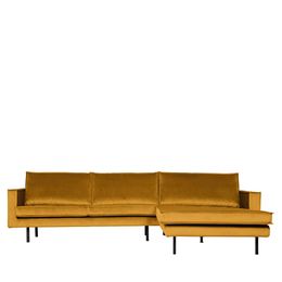 Pharao24.de Retrosofa in Ocker Samt L-Form