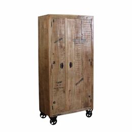 Pharao24.de Dielenkleiderschrank aus Mangobaum Massivholz mit Rollen