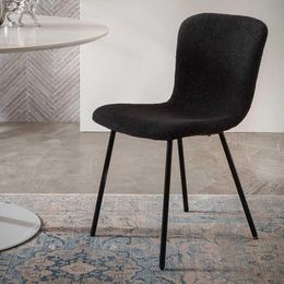 Pharao24.de 4 Esstisch St&uuml;hle schwarz aus Boucle Stoff und Metall 44 cm breit (4er Set)