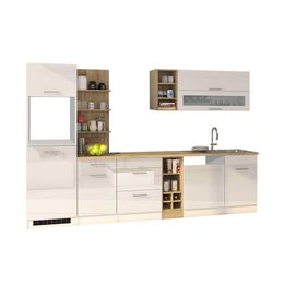 Pharao24.de Design K&uuml;chenzeile in Wei&szlig; hochgl&auml;nzend Made in Germany (neunteilig)