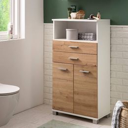Pharao24.de Badezimmerkommode Regalschrank mit zwei Schubladen 111 cm hoch