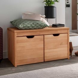 Pharao24.de Sitzbank Holz massiv in Buchefarben zwei Holzboxen aus Buche Massivholz 82x45x40 cm Pharao24