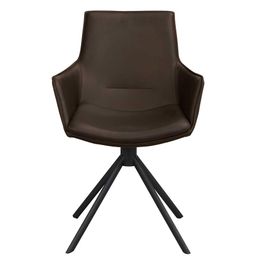 Pharao24.de Drehbare Esszimmer Polsterst&uuml;hle in Leder Braun Armlehnen (2er Set)