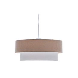 Pharao24.de Retro Pendelleuchte rund in Beige und Wei&szlig; Cord Bezug