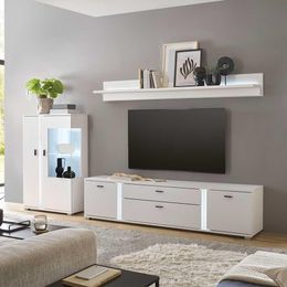 Pharao24.de Wohnzimmerwand modern weiss mit LED Beleuchtung 125 cm hoch (dreiteilig)