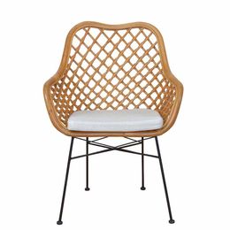 Pharao24.de Esszimmerstuhl in Beige Rattan mit Armlehnen