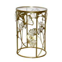 Pharao24.de Design Beistelltisch Gestell Goldfarben Gingko Blatt Motiv