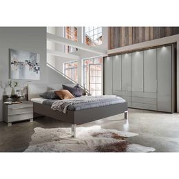 Pharao24.de Schlafzimmer Set in Hellgrau und Braun LED Beleuchtung (vierteilig)