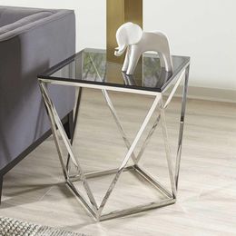 Pharao24.de Glastisch aus Rauchglas und Edelstahl 56 cm hoch