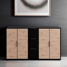 Pharao24.de Sideboard Kommode in Wildeichefarben und Schwarz