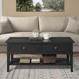Pharao24.de Schwarzer Landhaus Couchtisch mit zwei Schubladen 105 cm breit