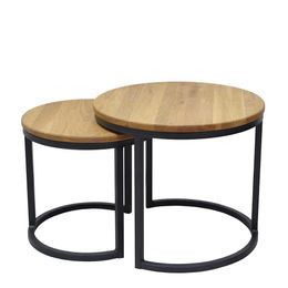 Pharao24.de Beistelltisch Set im Industrie Stil Massivholz & Metall (zweiteilig)