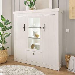 Pharao24.de Wohnzimmerschrank Wohnzimmer Vitrinenschrank mit einer Schublade und Metallgriffen