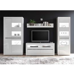 Pharao24.de TV Anbauwand in Wei&szlig; Hochglanz und Beton Grau modern (vierteilig)