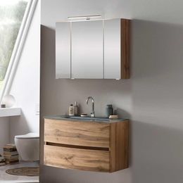 Pharao24.de Spiegelschrank und Waschtisch in Wildeichefarben Made in Germany (zweiteilig)