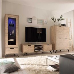 Pharao24.de Retro Wohnwand in Eiche 360 cm (dreiteilig)