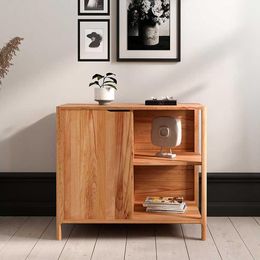 Pharao24.de Kommode Sideboard mit offenen F&auml;chern und Massivholz Oberfl&auml;che