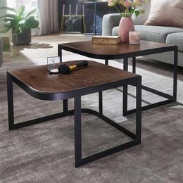 Pharao24.de Designcouchtische in Dunkelbraun und Schwarz Massivholz und Metall (zweiteilig)