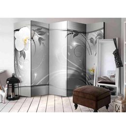 Pharao24.de 5 teiliger Paravent mit Orchideen Motiv Grau und Wei&szlig;
