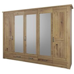 Pharao24.de Kleiderschrank Massivholz Schlafzimmerkleiderschrank mit Spiegeln und Metallgriffen