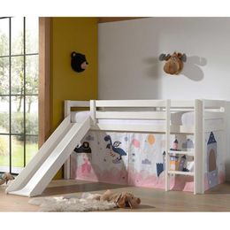Pharao24.de Kinder Spielbett in Wei&szlig; Vorhang mit Prinzessin Motiv