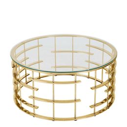 Pharao24.de Glas und Metall Couchtisch in Goldfarben 90 cm Durchmesser