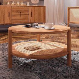 Pharao24.de Moderner Wohnzimmertisch aus Rattan Geflecht Wildbuche Massivholz