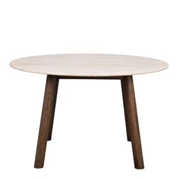 Pharao24.de Esszimmer Tisch mit Marmorplatte Beige Vierfu&szlig;gestell Eiche Massivholz