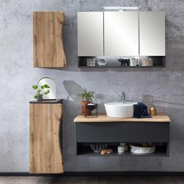 Pharao24.de Badm&ouml;belkomplettset mit Waschbecken Made in Germany (vierteilig) aus MDF in Dunkelgrau Pharao24