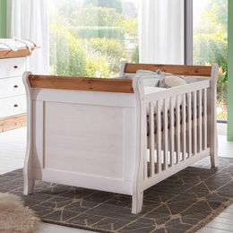 Pharao24.de Landhausstil Babybett in Wei&szlig; Kiefer massiv umbaubar