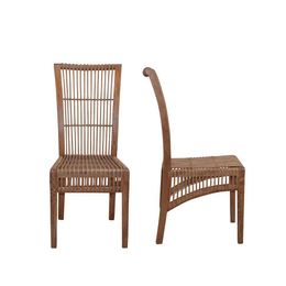 Pharao24.de Esszimmerstuhl aus Rattan und Mangobaum Massivholz (2er Set)