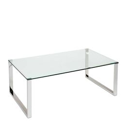 Pharao24.de Couchtisch mit B&uuml;gelgestell aus klarem Glas Edelstahl