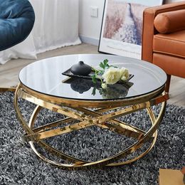 Pharao24.de Glas und Metall Couchtisch in Goldfarben und Grau 42 cm hoch