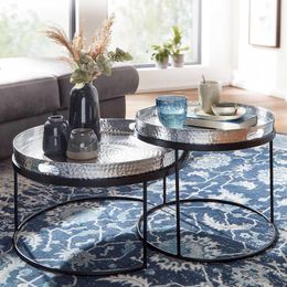 Pharao24.de Couchtisch 2er Set in Silberfarben und Schwarz orientalischen Stil (zweiteilig)