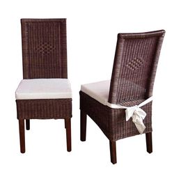 Pharao24.de Esszimmerstuhl in Braun Rattan (2er Set)