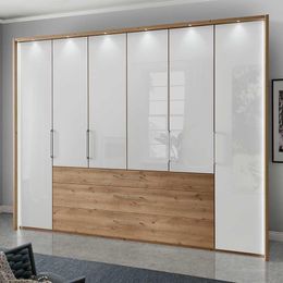 Pharao24.de XXL Schlafzimmerschrank in Eiche Bianco Wei&szlig; Glasfront