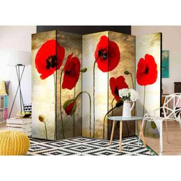 Pharao24.de 5-teiliger Paravent mit Mohnblumen Motiv 225 cm breit
