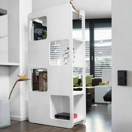 Pharao24.de Wohnzimmer Regal Raumteiler Wei&szlig; Hochglanz lackiert