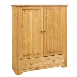 Pharao24.de Massivholz W&auml;scheschrank mit zwei T&uuml;ren und Schublade 126 cm hoch