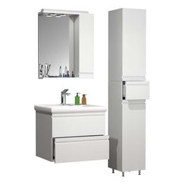Pharao24.de Badm&ouml;belkomplettset weiss in modernem Design LED Beleuchtung (dreiteilig)