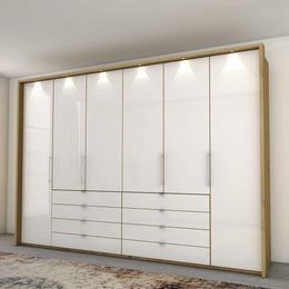 Pharao24.de Panorama Schlafzimmerschrank in Wei&szlig; und Eiche Bianco glasbeschichtet