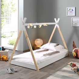 Pharao24.de Kinderzimmer Bett im Tipi Zelt Design Wei&szlig; Kiefer massiv