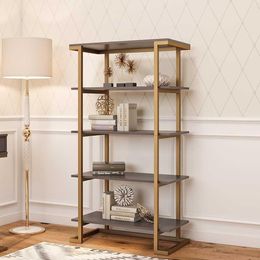 Pharao24.de Design B&uuml;cher Regal in Messingfarben und Grau 76 cm breit