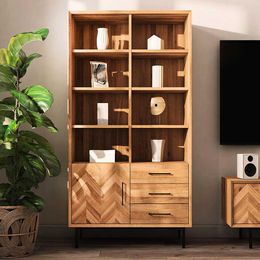 Pharao24.de Wildeiche Regal massiv im Skandi Design drei Schubladen