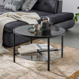 Pharao24.de Runder Glas Couchtisch mit schwarzem Metallgestell 75 cm breit