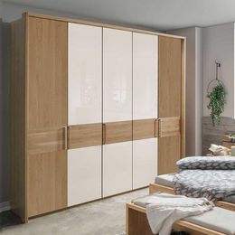 Pharao24.de Dreht&uuml;renschrank in Beige Glas beschichtet Eiche Massivholz
