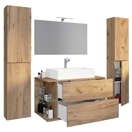 Pharao24.de Badm&ouml;bel Set vierteilig Holzoptik in Wildeiche Honigfarben 52 cm tief (vierteilig)