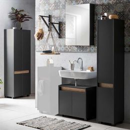 Pharao24.de Badm&ouml;bel Set in Anthrazit und Wildeiche Optik Skandi Design (vierteilig)